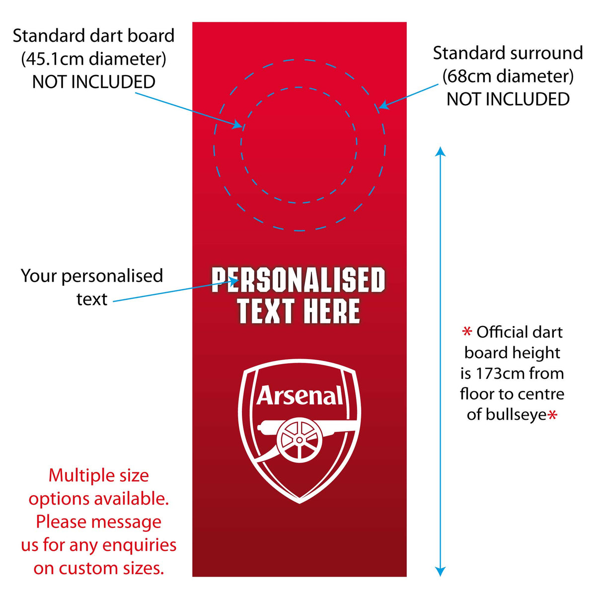 Arsenal FC Wall Sticker - Dart Board Backdrop with Personalised Text W ...