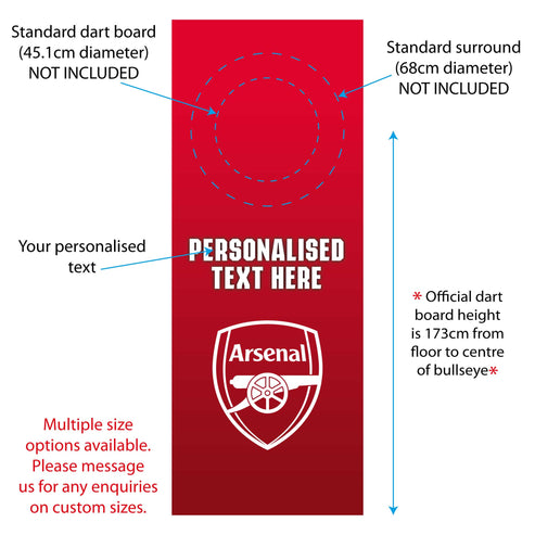 Arsenal FC Wall Sticker - Dart Board Backdrop with Personalised Text W ...