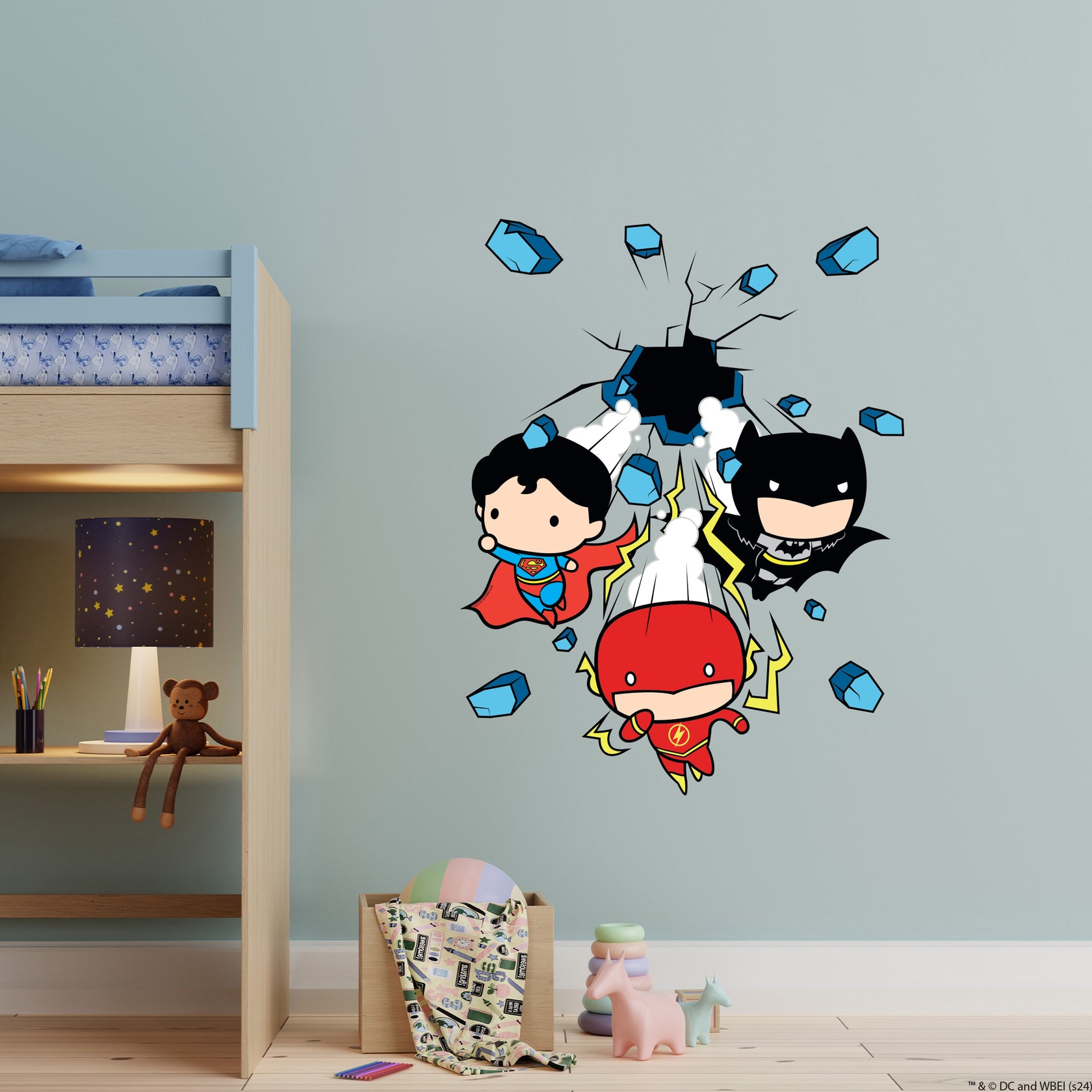 Justice League Wall Sticker - Cute Superman Batman and The Flash Burst ...