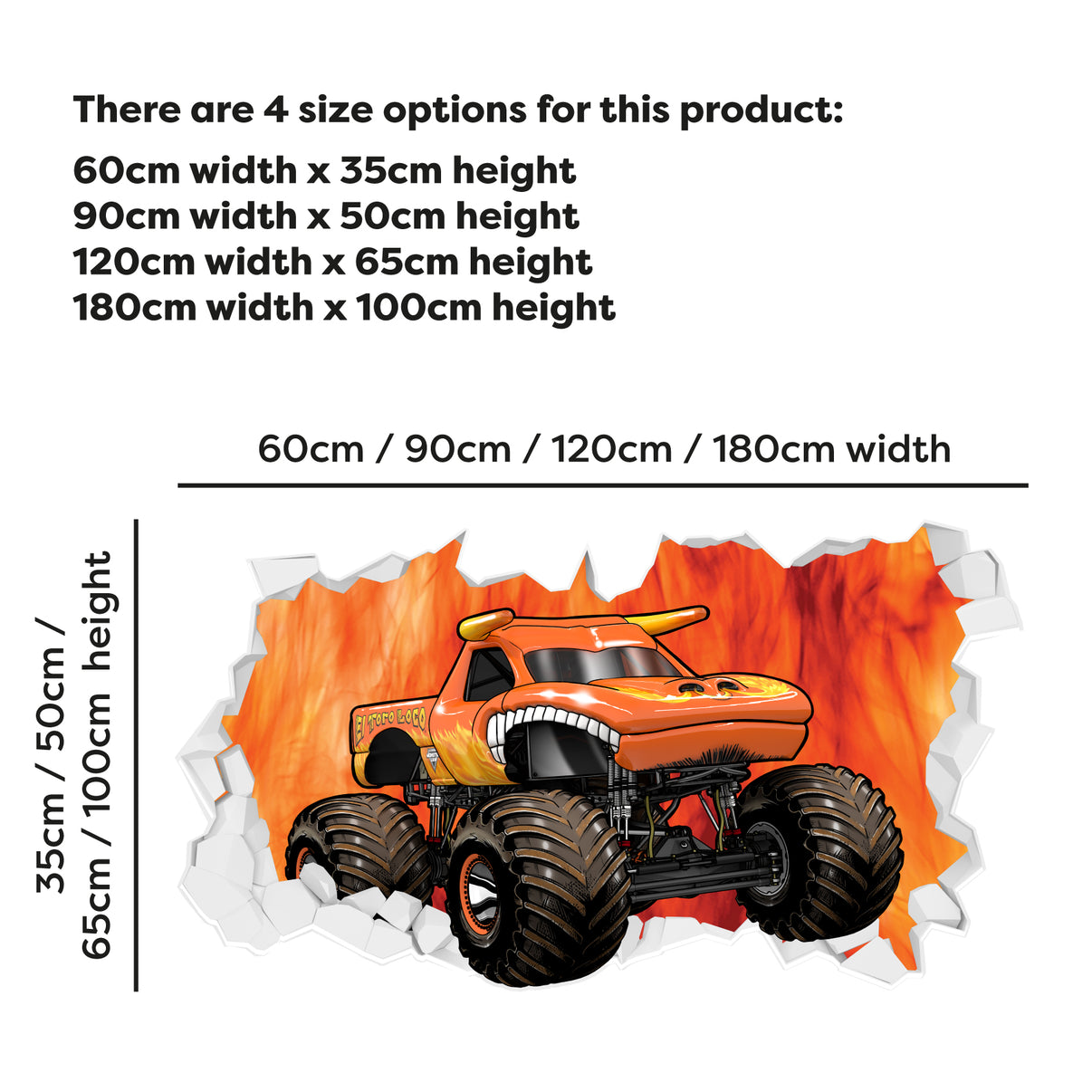 Monster Jam Wall Sticker - El Toro Loco Driving Through Broken Wall De ...