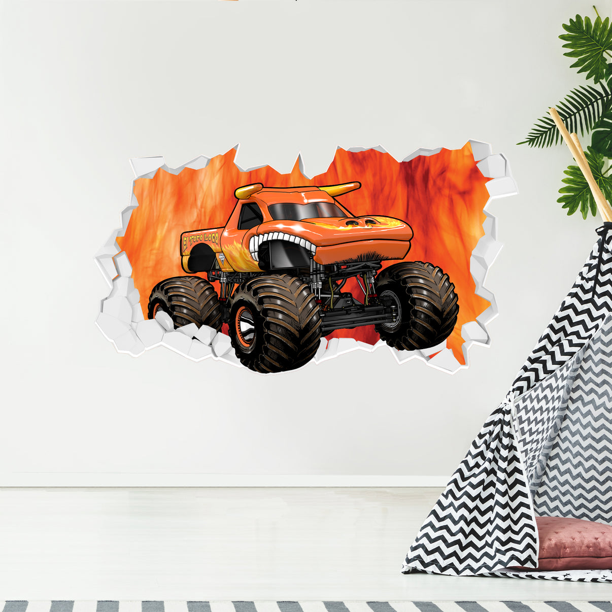 Monster Jam Wall Sticker - El Toro Loco Driving Through Broken Wall De ...