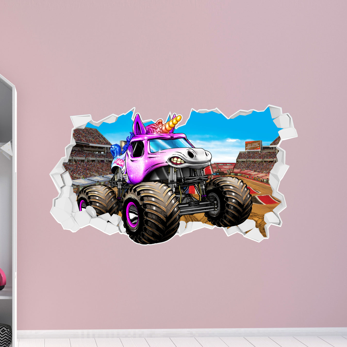 Monster Jam Wall Sticker - Sparkle Smash Driving Through Broken Wall D ...