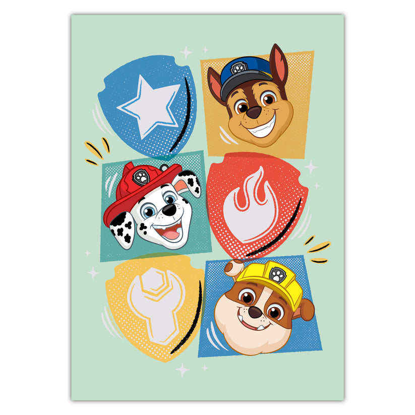 Paw Patrol Print - Chase Marshall and Rubble Heads and Icons Poster Wa ...