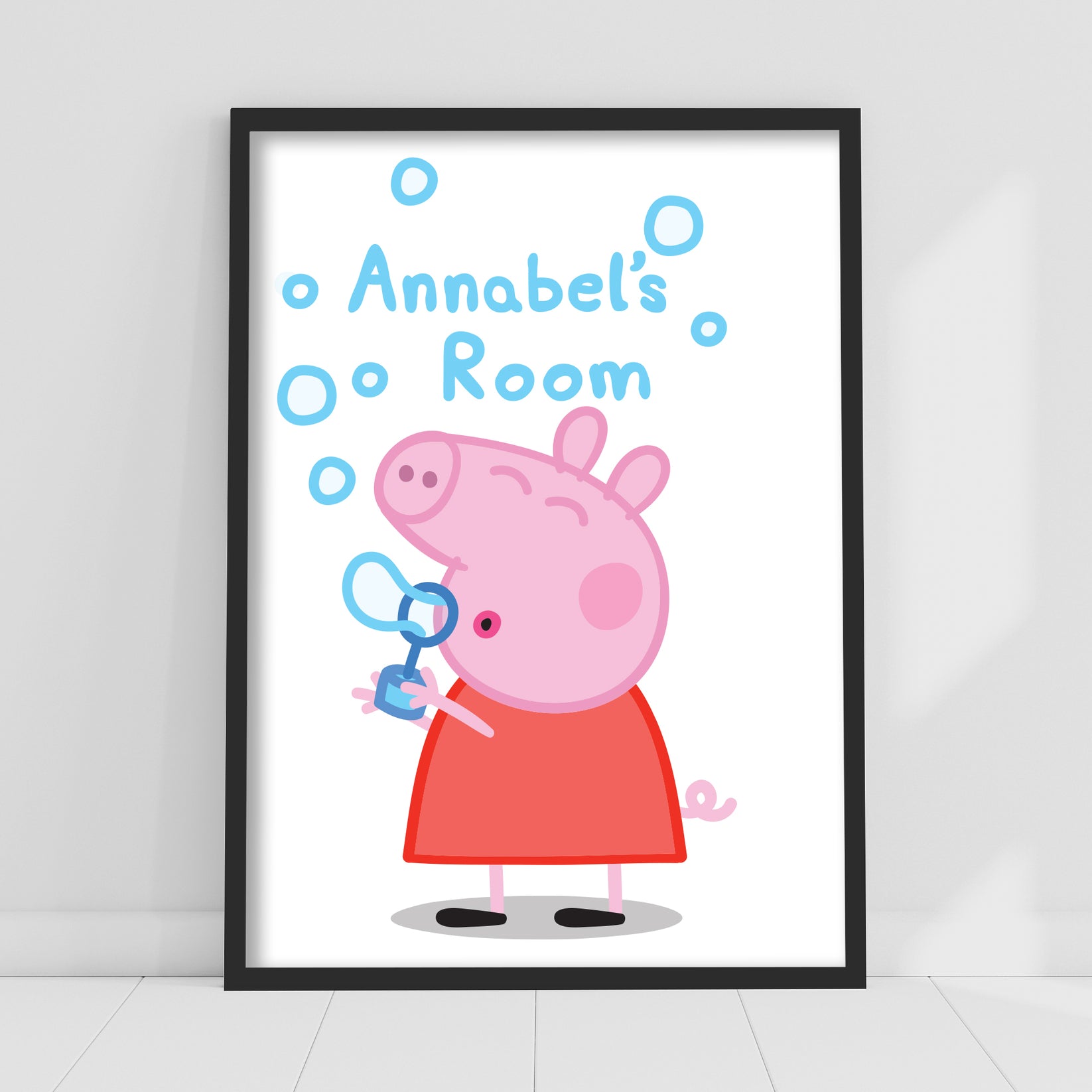 Peppa Pig Print - Peppa Blowing Bubbles Personalised Name Poster Wall ...