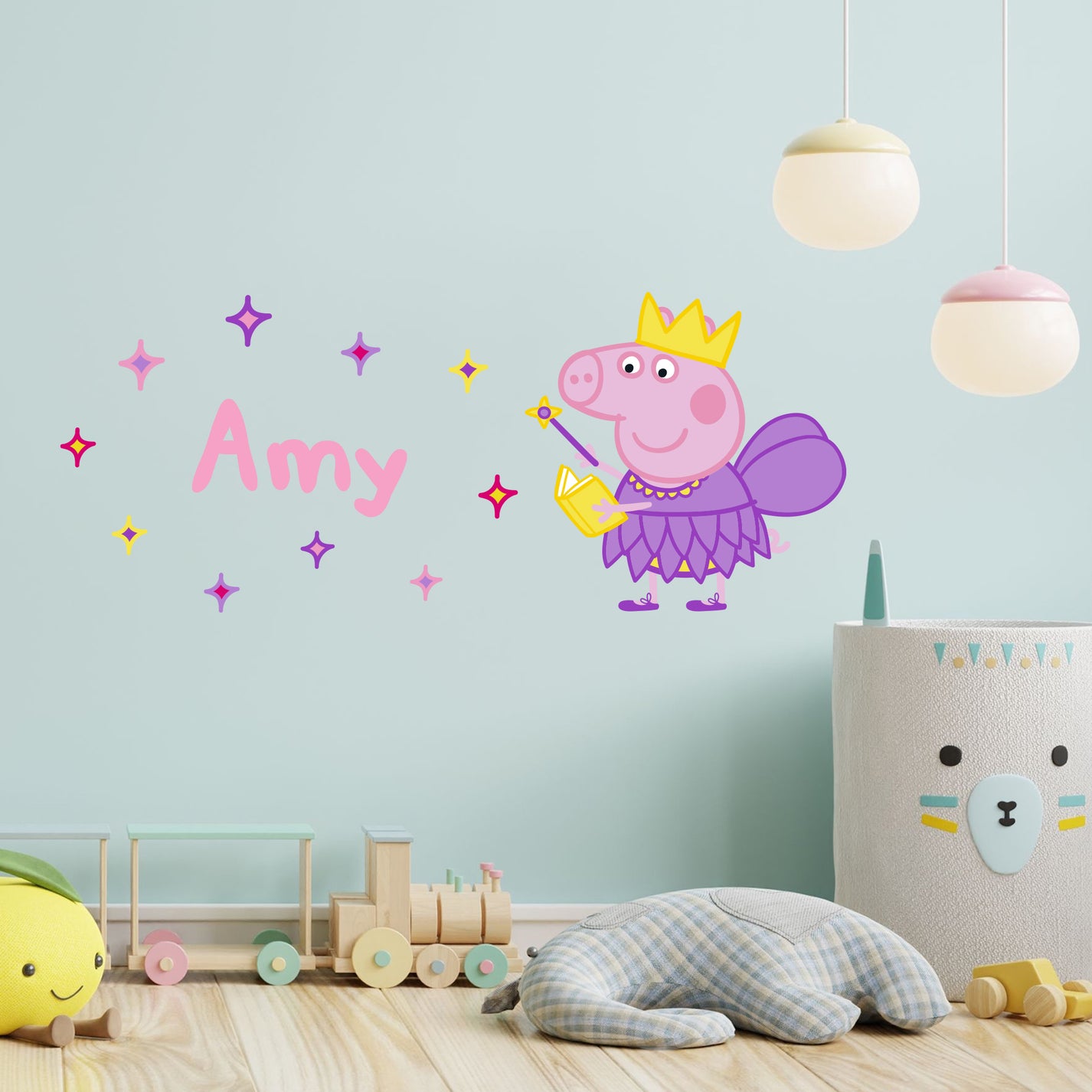 Peppa Pig Wall Sticker - Peppa Pig Fairy Sparkle Personalised Name Wal ...