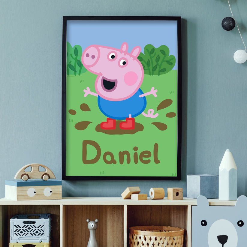 Peppa Pig Print - Peppa Pig George Muddy Puddle Personalised Name Post ...