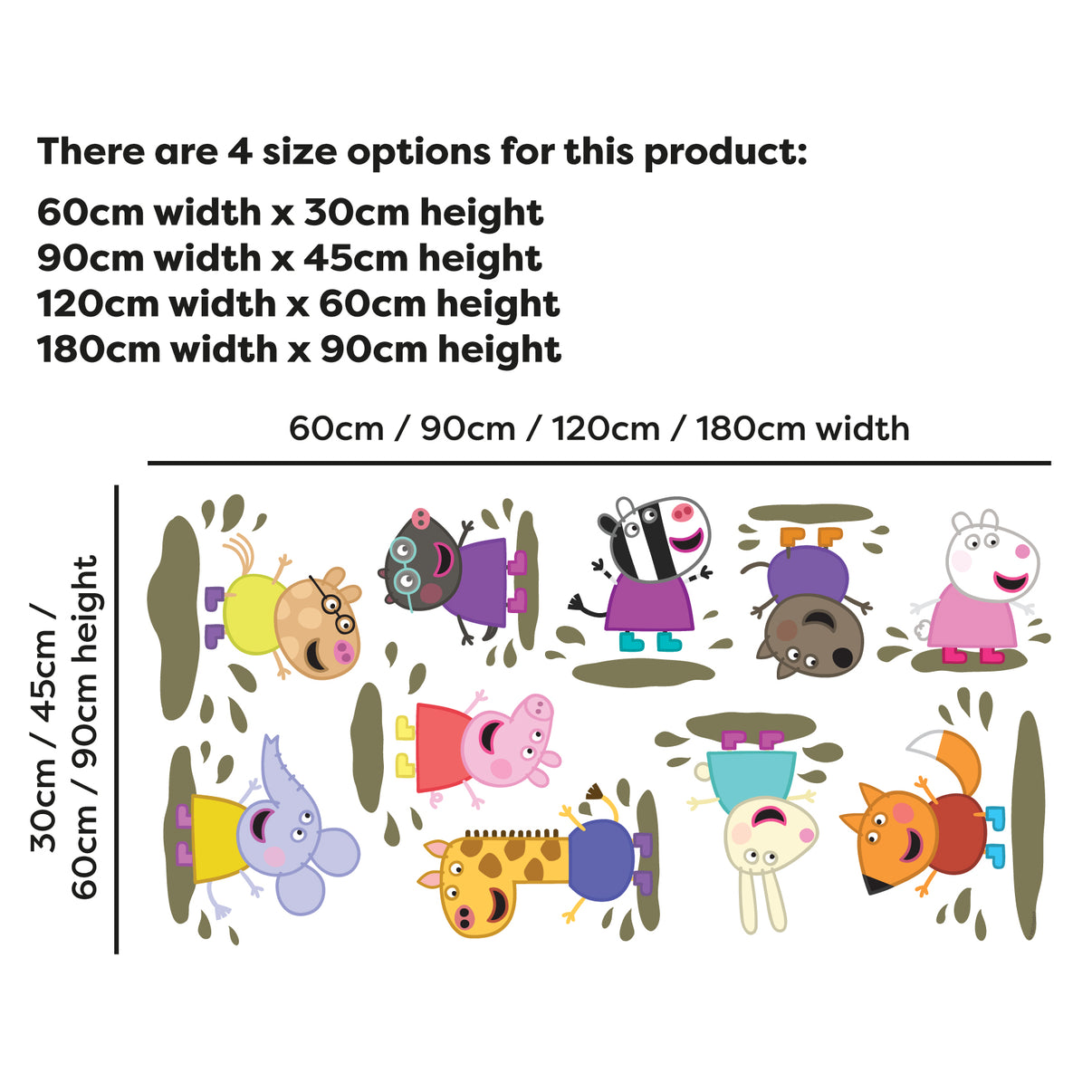 Peppa Pig Wall Sticker - Peppa Pig and Friends Jumping in Muddy Puddle ...