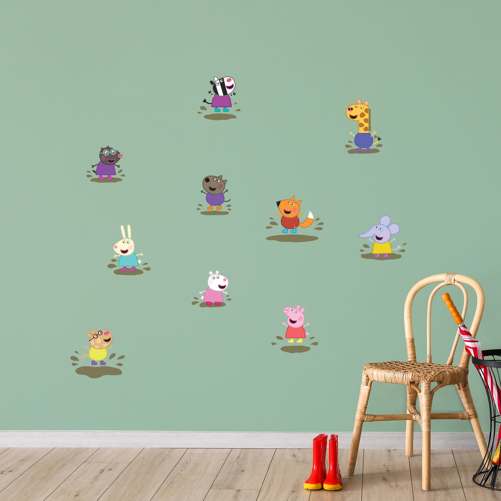 Peppa Pig Wall Sticker - Peppa Pig and Friends Jumping in Muddy Puddle ...