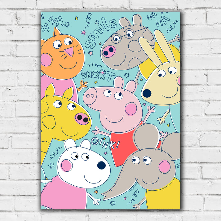 Peppa Pig Print - Peppa and Friends Group Smiling Poster Wall Art – www ...