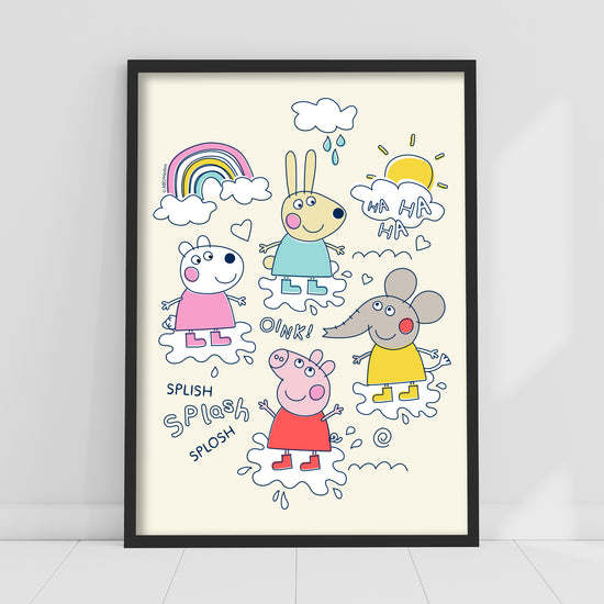 Peppa Pig Print - Peppa and Friends Puddles Doodle Poster Wall Art ...