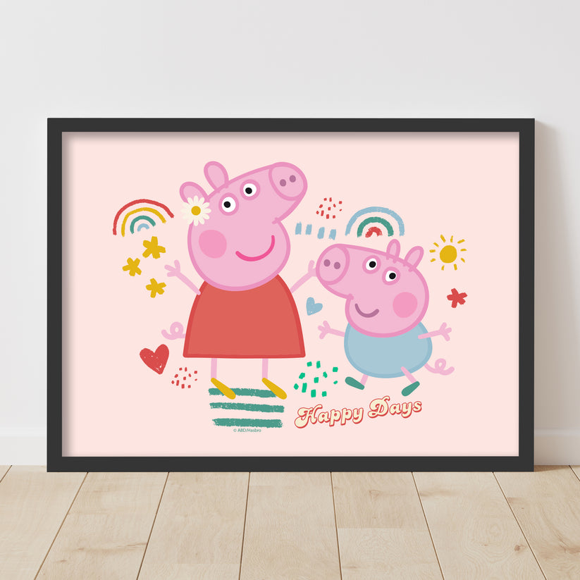 Peppa Pig Print - Peppa and George Happy Days Doodle Poster Wall Art ...