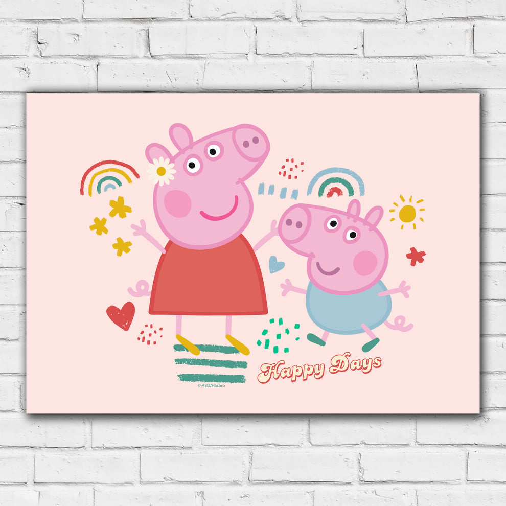 Peppa Pig Print - Peppa and George Happy Days Doodle Poster Wall Art ...