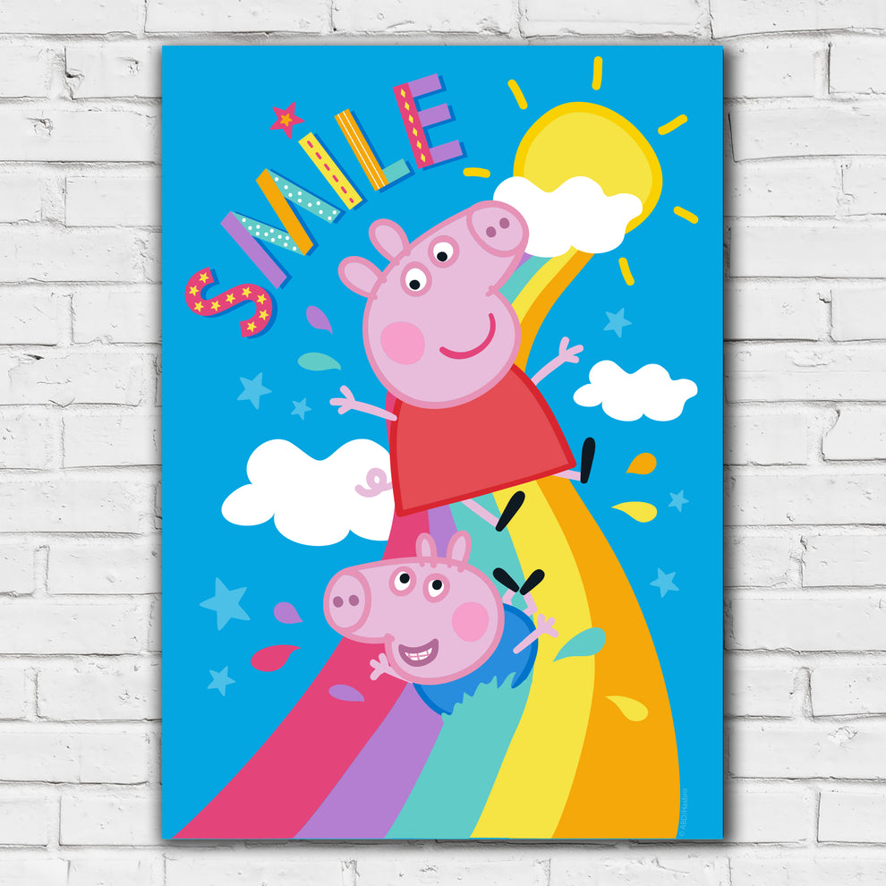Peppa Pig Print - Peppa and George Smile Rainbow Poster Wall Art – www ...