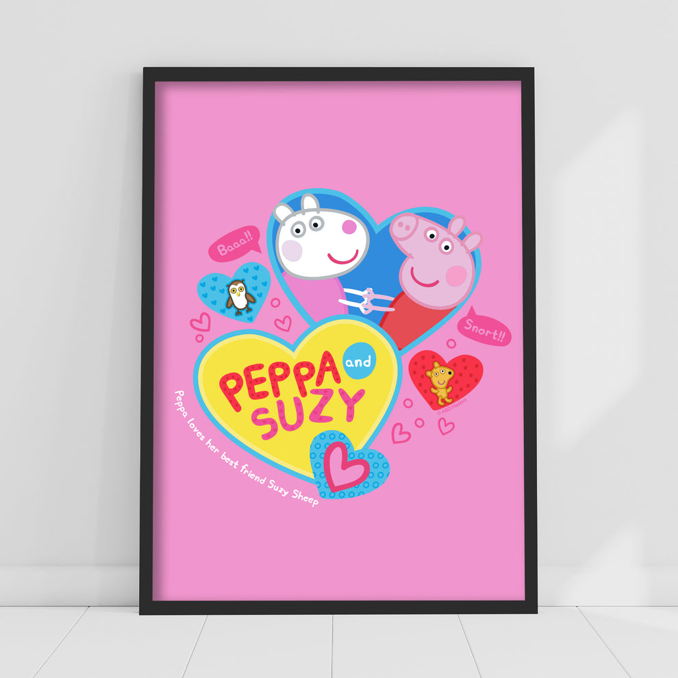 Peppa Pig Print - Peppa and Suzy Pink Heart Poster Wall Art – www ...