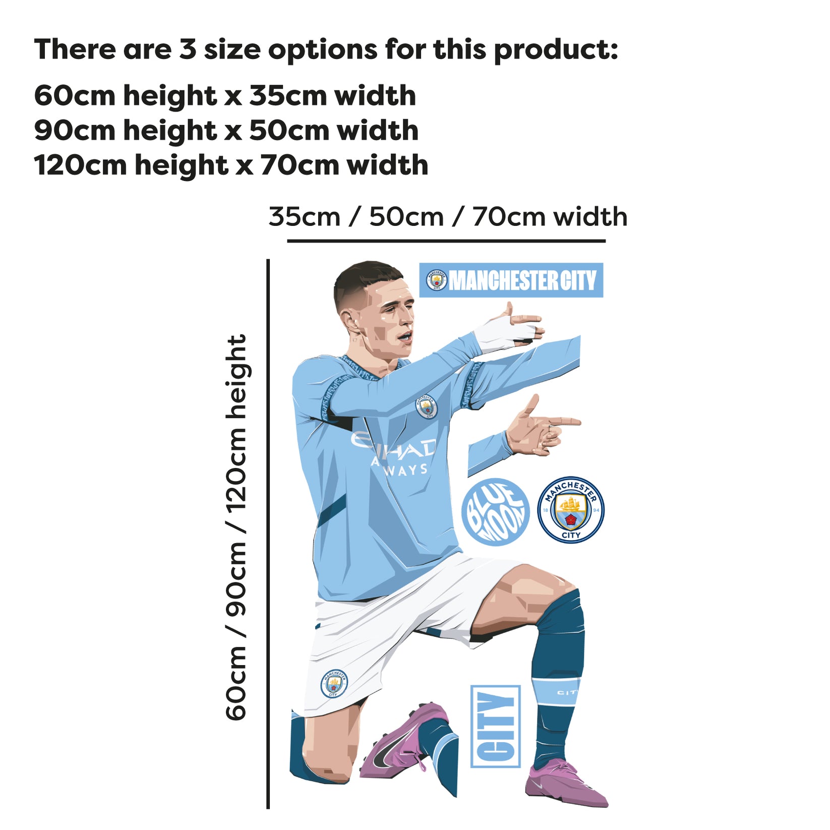 Official Manchester City - Phil Foden 24-25 Illustration Wall Sticker ...