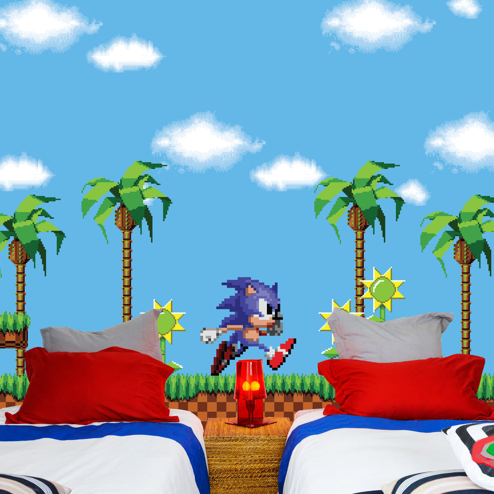 Sonic The Hedgehog Full Wall Mural - Pixel Sonic Running Through Game ...