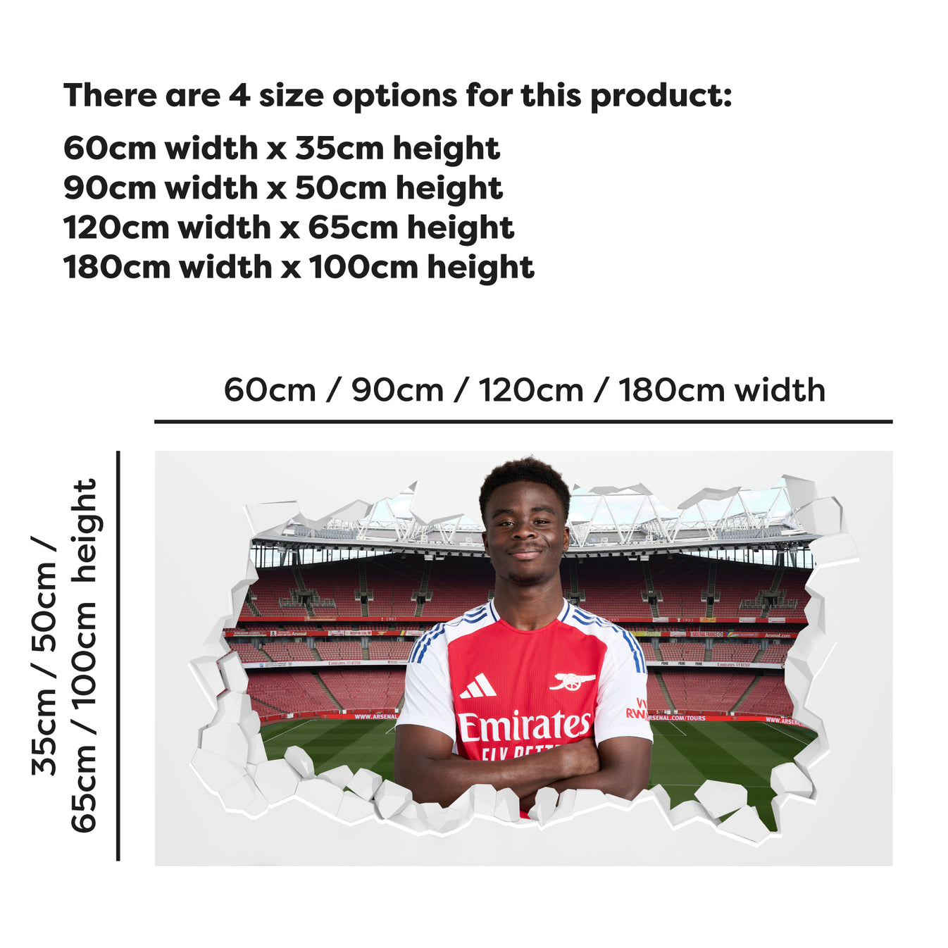 Arsenal Football Club - Bukayo Saka Smashed + Gunners Wall Sticker Set ...