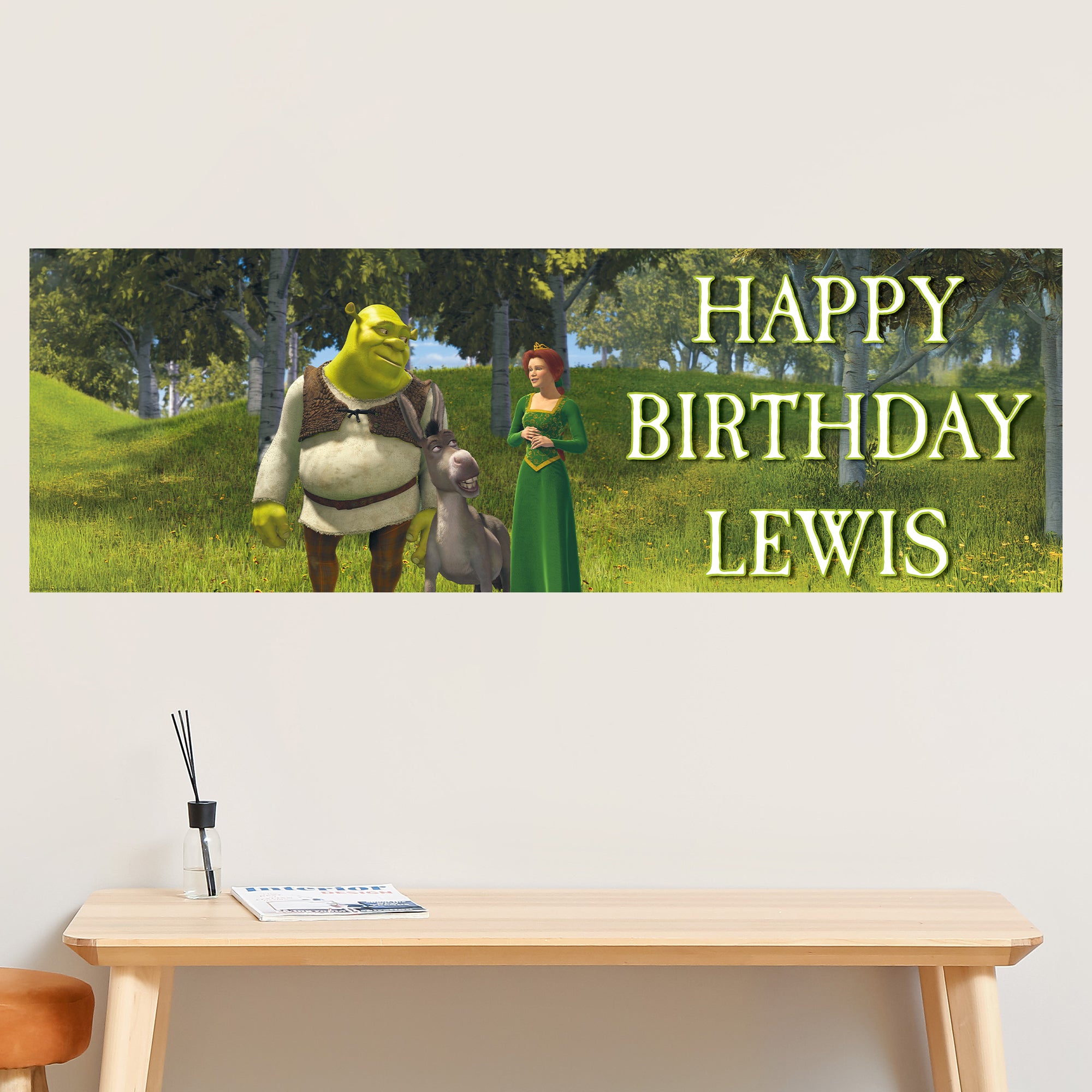 Shrek Birthday - Shrek Donkey And Fiona Personalised Name Banner Wall ...