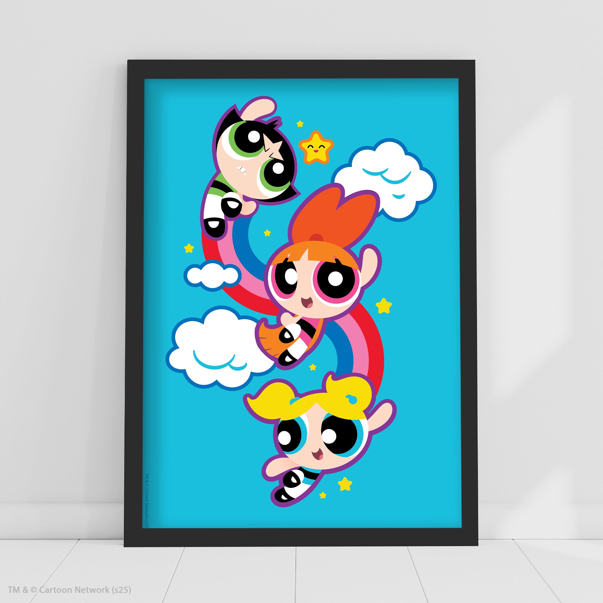 Powerpuff Girls Print – Sisters With Clouds Poster Superhero Wall Art ...