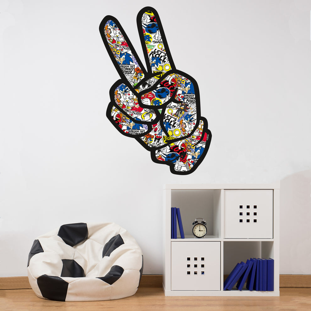 Sonic The Hedgehog Wall Sticker - Sonic Hand Peace Sign Graffiti Wall ...
