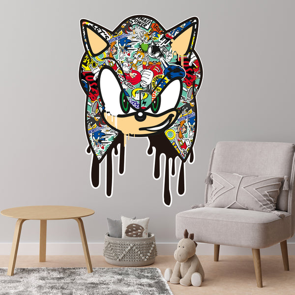 Sonic The Hedgehog Wall Sticker - Sonic Head Dripping Graffiti Wall Ar ...