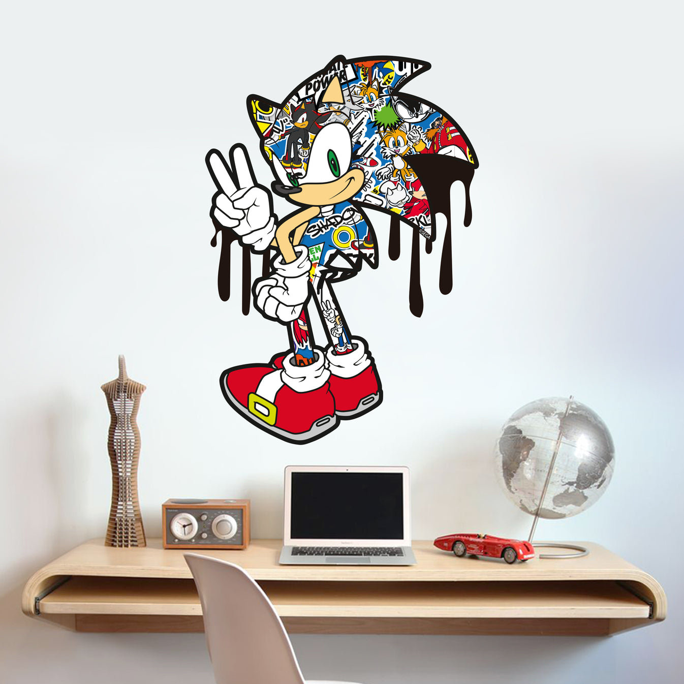 Sonic The Hedgehog Wall Sticker - Sonic Peace Pose Dripping Graffiti W ...