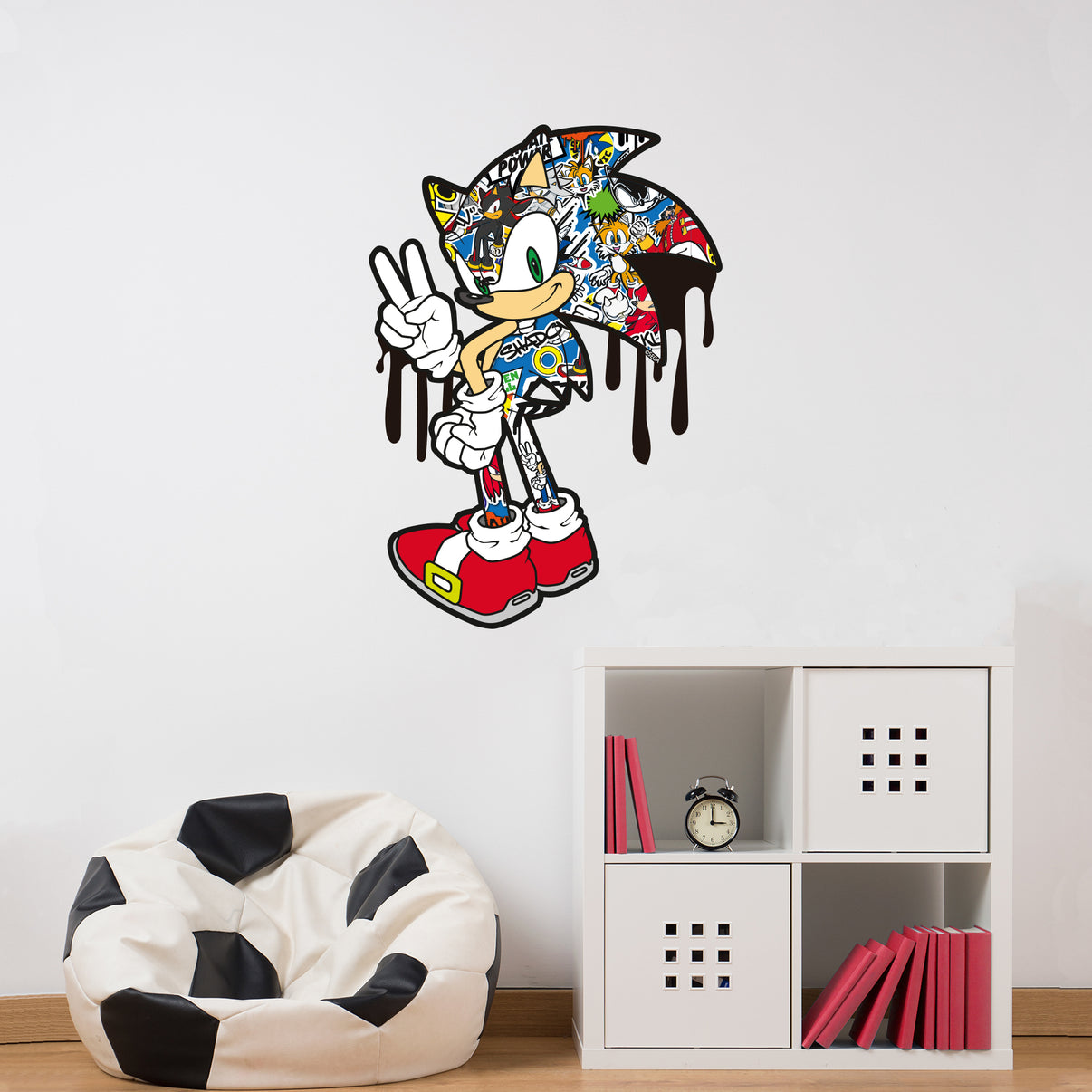 Sonic The Hedgehog Wall Sticker - Sonic Peace Pose Dripping Graffiti W ...
