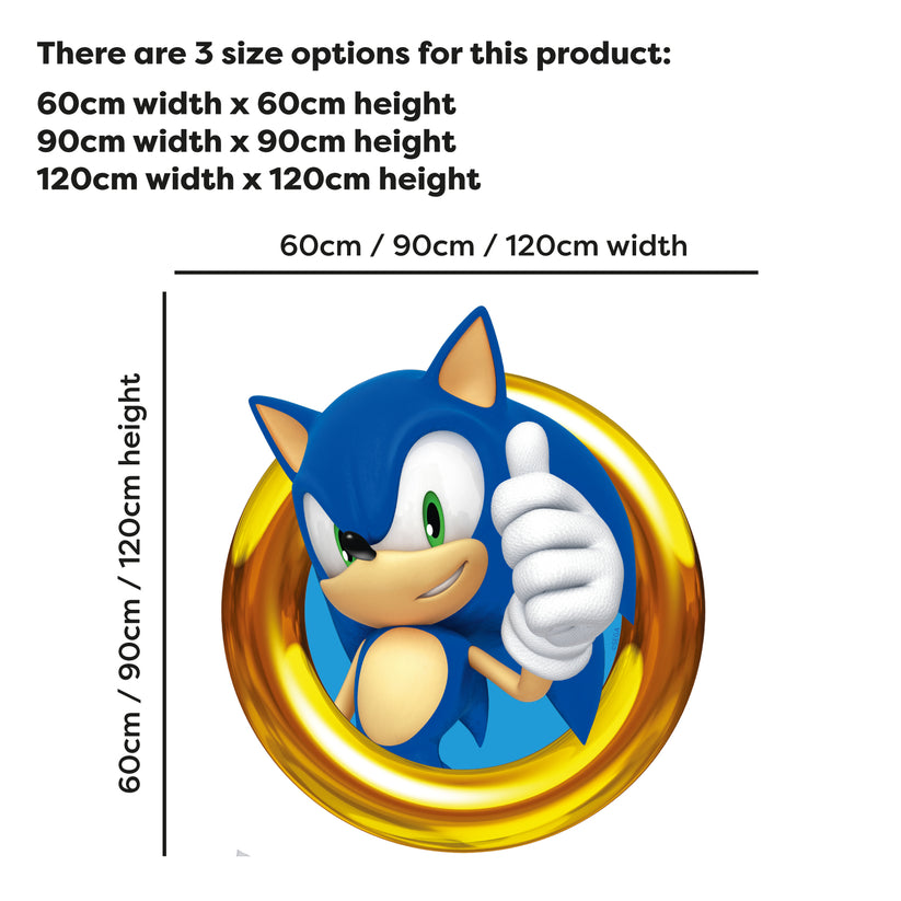 Sonic The Hedgehog Wall Sticker - Sonic in Gold-Ring Thumbs Up Wall Ar ...