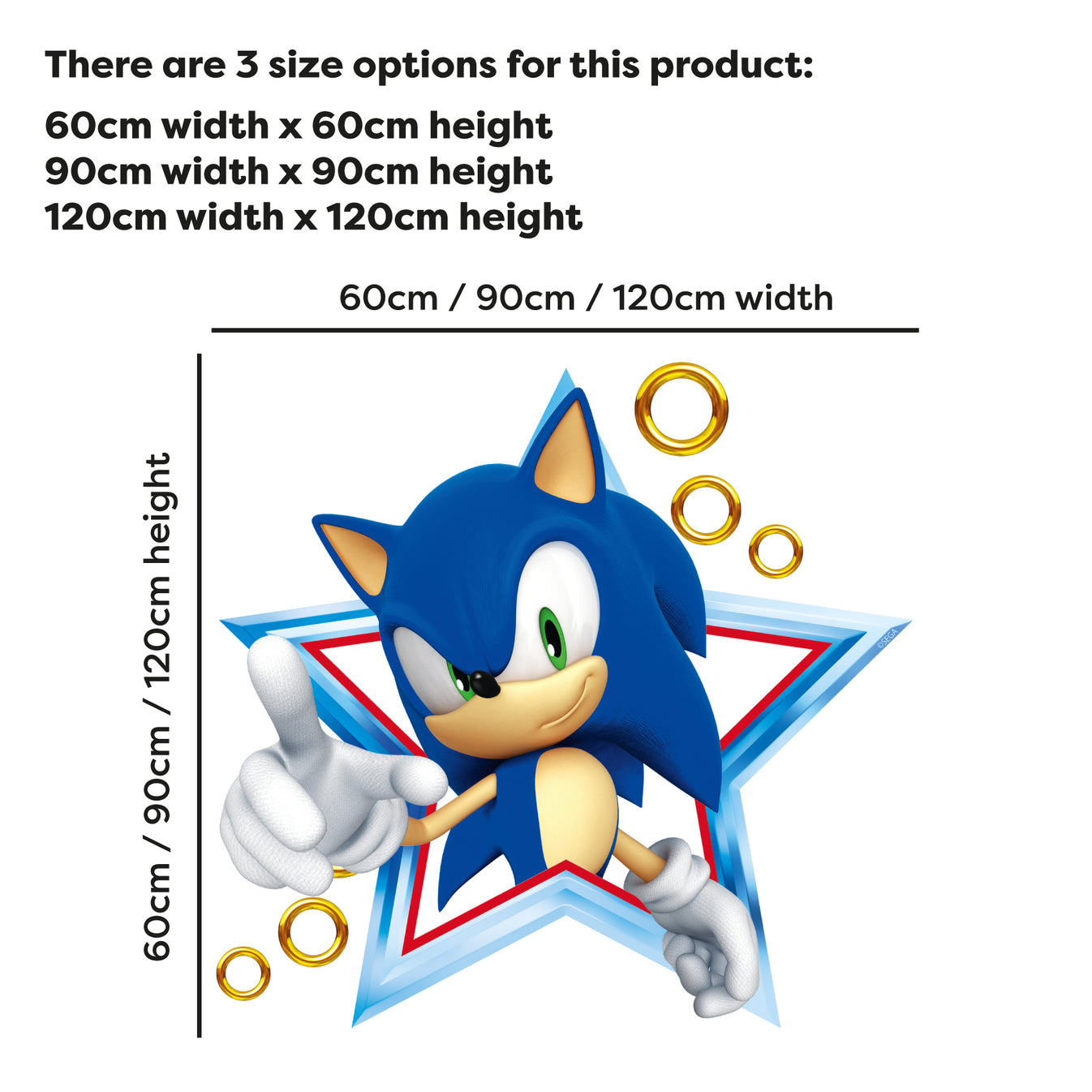 Sonic The Hedgehog Wall Sticker - Sonic in Star with Rings Wall Art ...