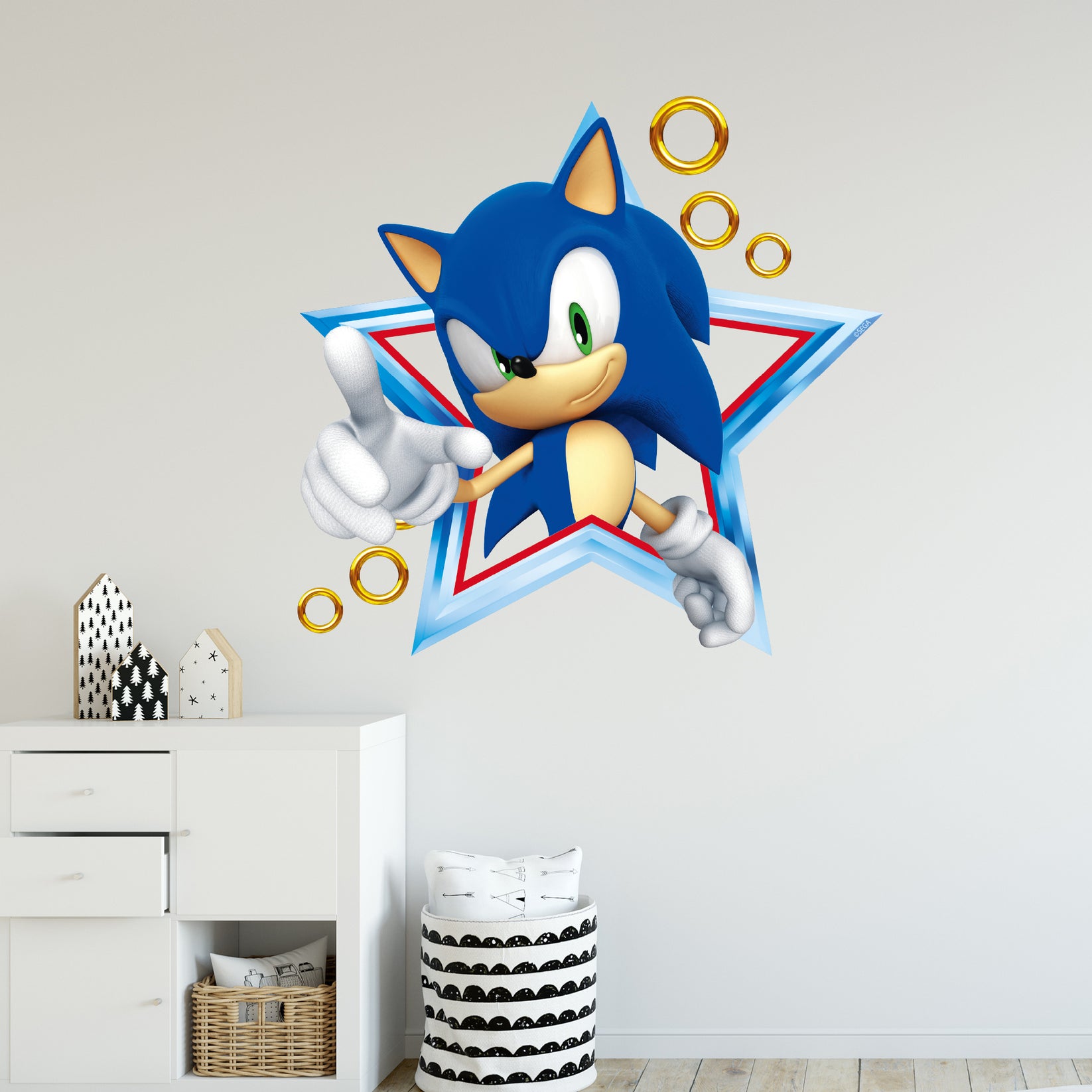Sonic The Hedgehog Wall Sticker - Sonic in Star with Rings Wall Art ...