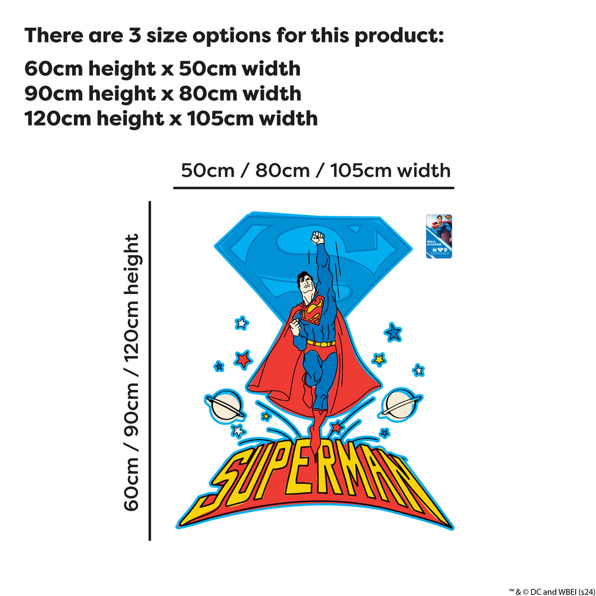 Superman Wall Sticker - Flying Up Into Space Wall Decal DC Superhero A ...