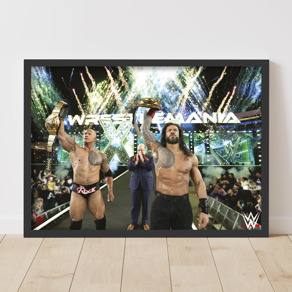 WWE Print - The Rock and Roman Reigns WrestleMania Win Poster Wrestlin ...