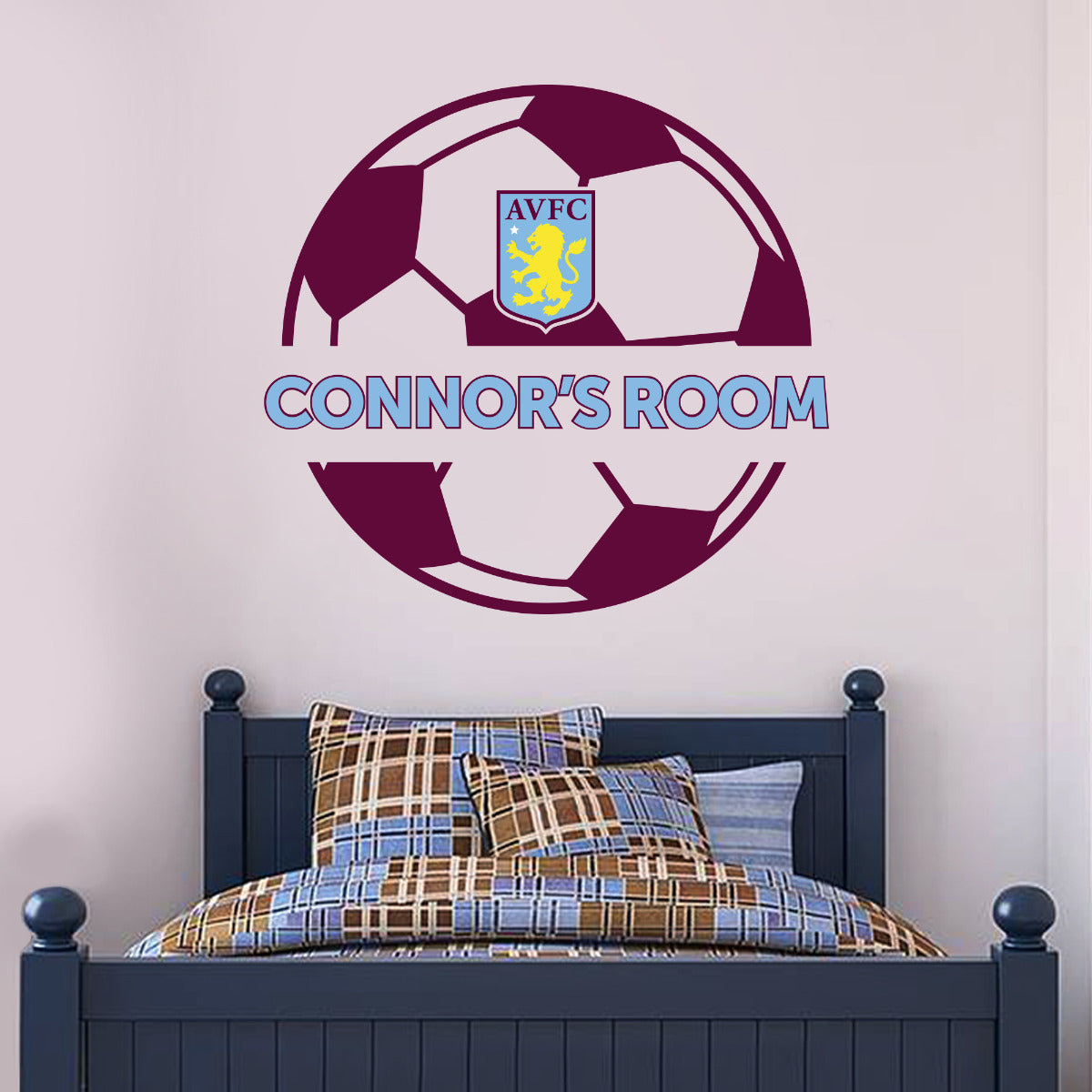 Aston Villa Football Club Ball Design & Personalised Name Wall Sticker ...