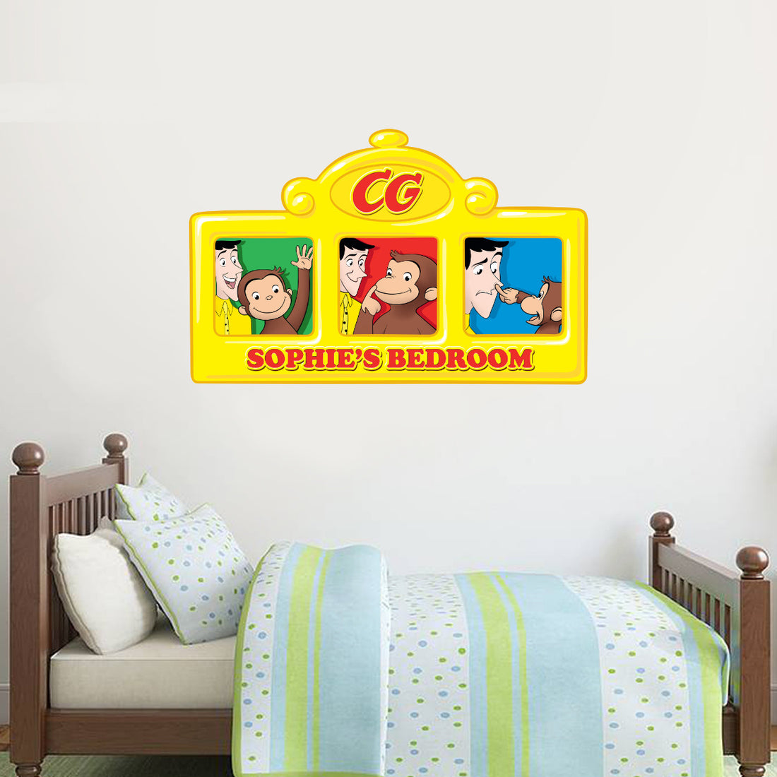 Curious George Personalised Name Sign Wall Sticker – www.themed.co.uk