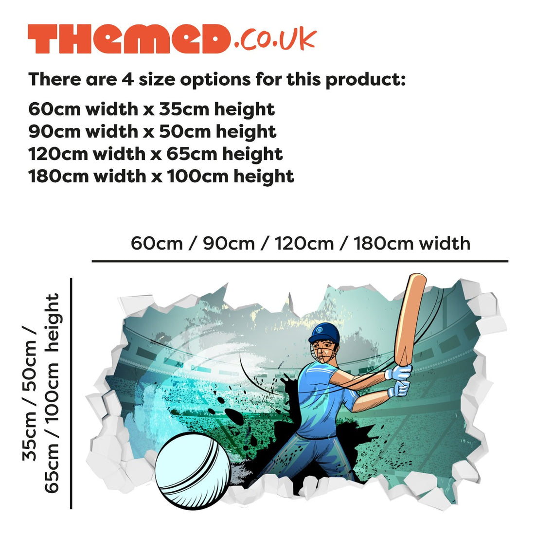 Cricket Wall Sticker - Player Hitting Ball Through Broken Wall Decal ...