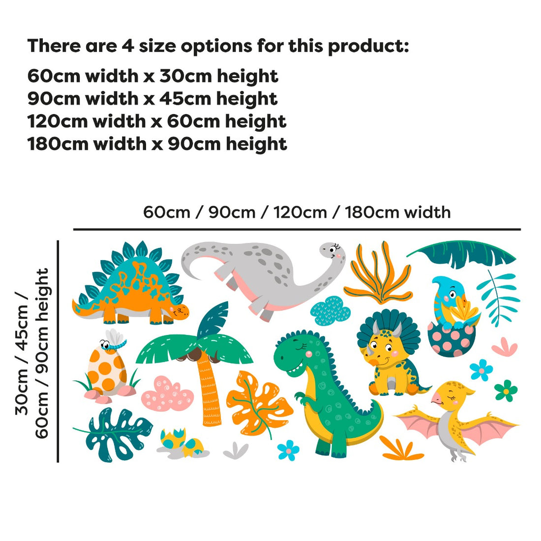 Dinosaur Wall Sticker - Cute Baby Dinosaur and Nature Wall Decal Set ...