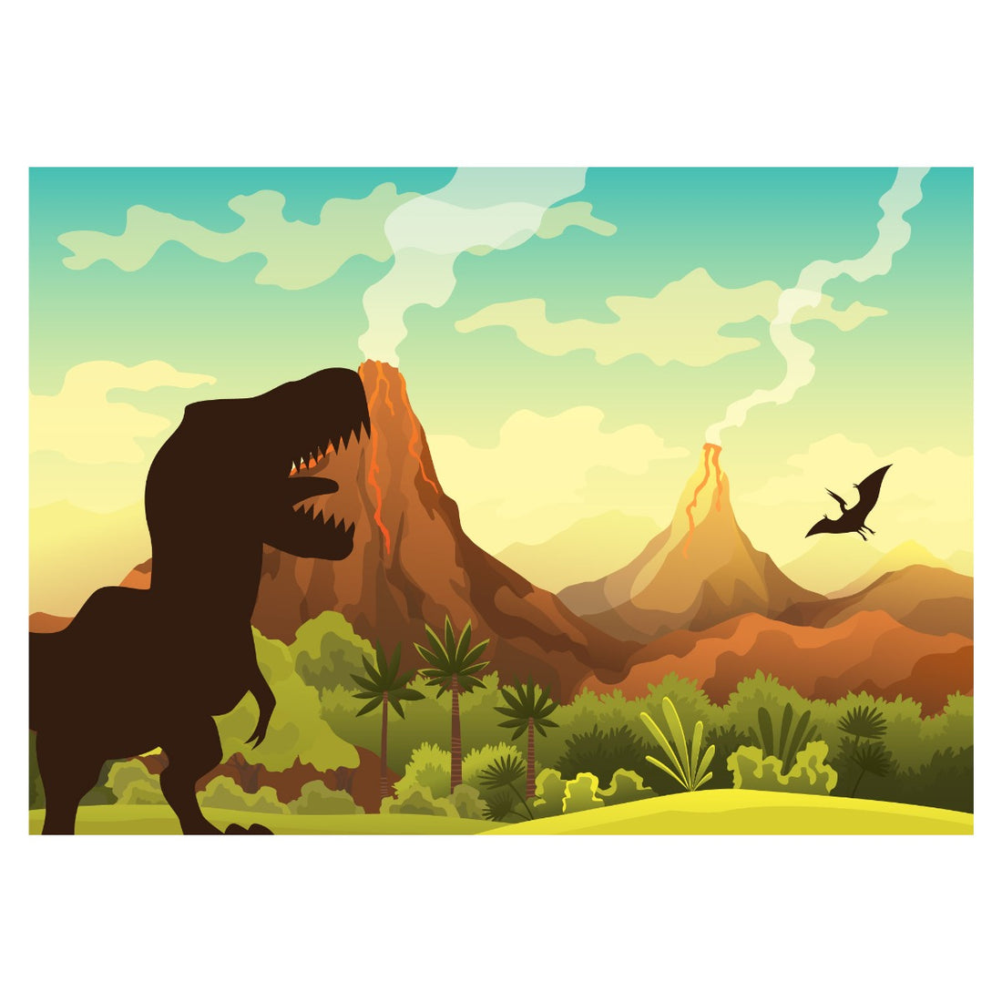 Dinosaur Wall Mural - T-Rex Silhouette with Volcanoes Full Wall Mural ...