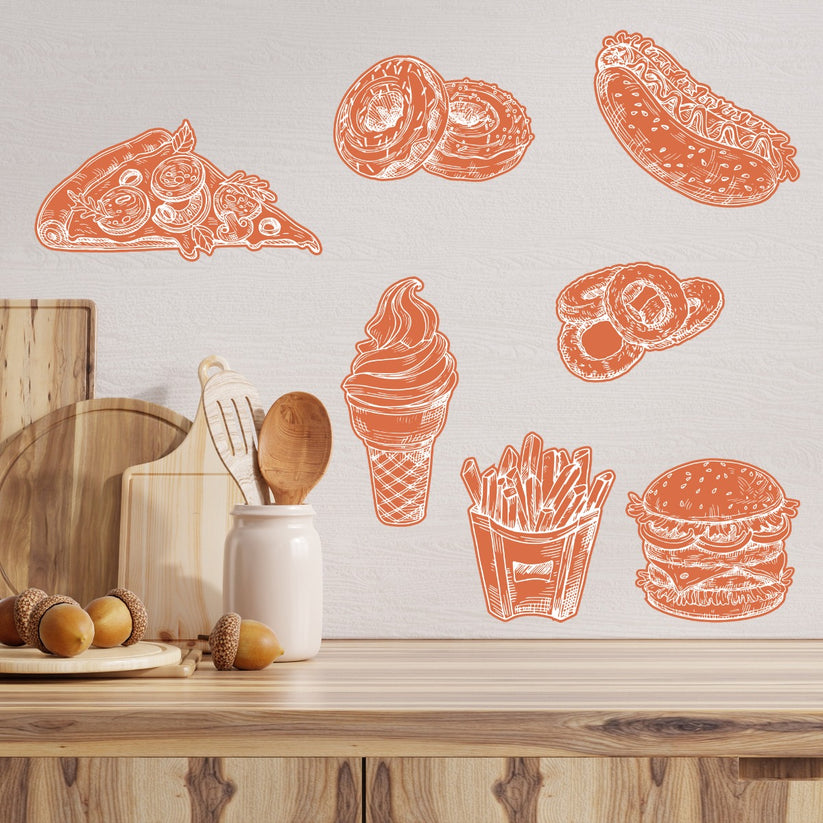 Kitchen Wall Sticker - Fast Food Sketches Wall Decal Art – www.themed.co.uk