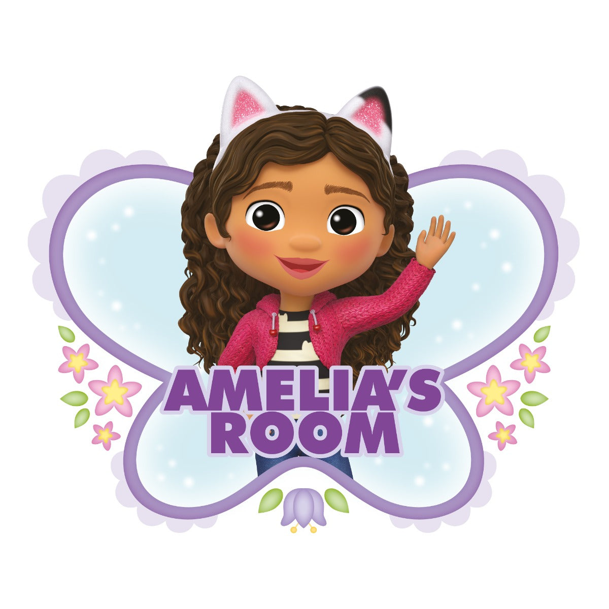 Gabby's Dollhouse Wall Sticker - Gabby Personalised Name Butterfly Wall ...