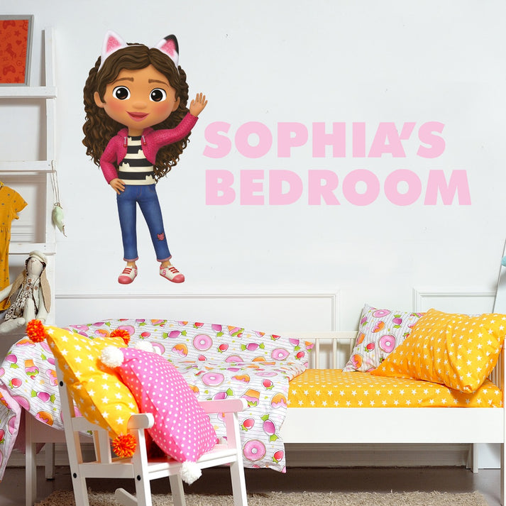 Gabby's Dollhouse Wall Sticker - Gabby Waving Personalised Name Wall ...