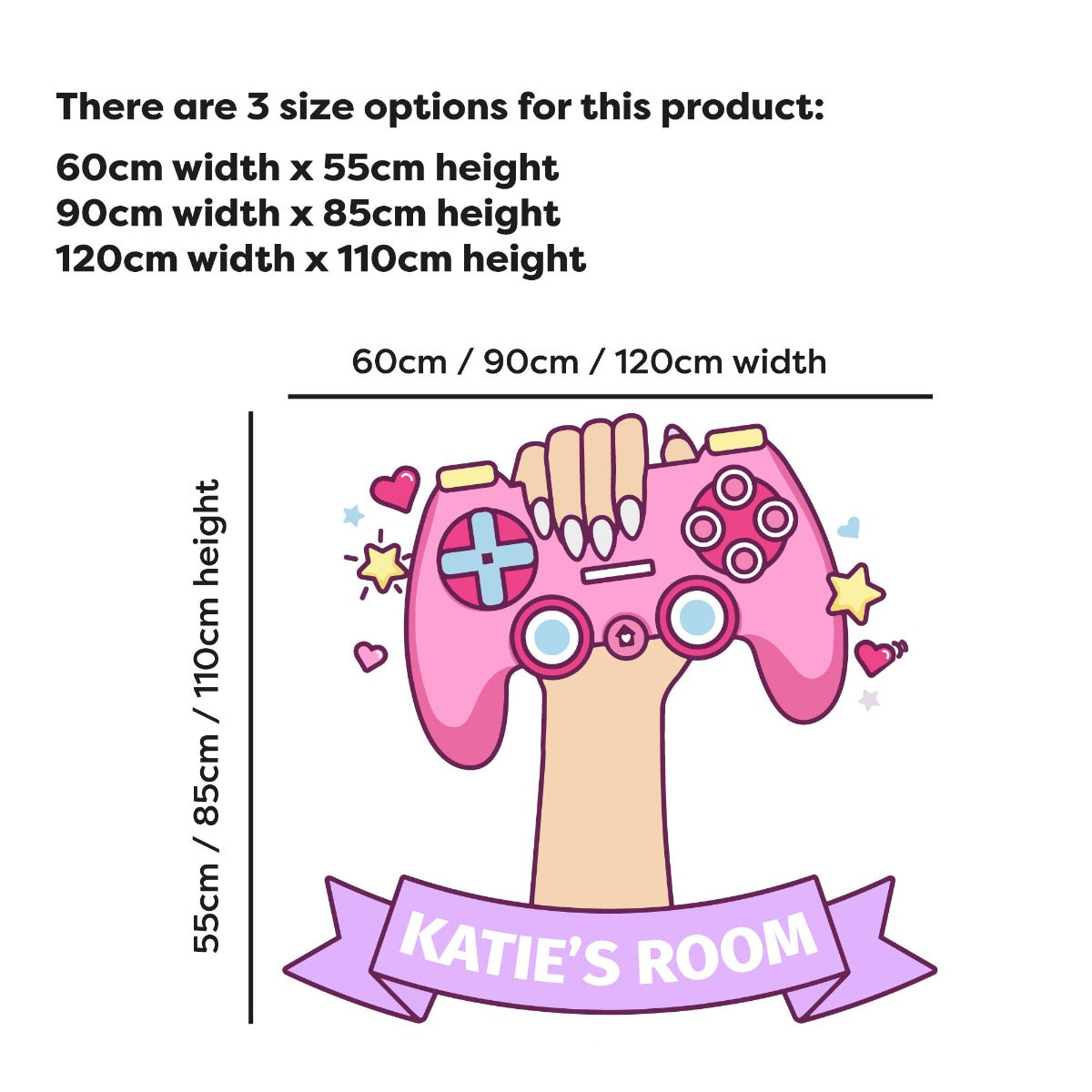 Gaming Wall Sticker - Girl Gamer Personalised Name Controller Pink Wall ...