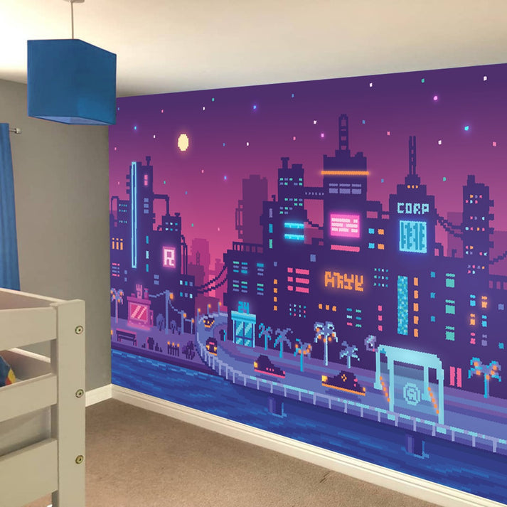 Gaming Wall Mural - Gamer Pixel Metropolis Full Wall Mural Art – www ...