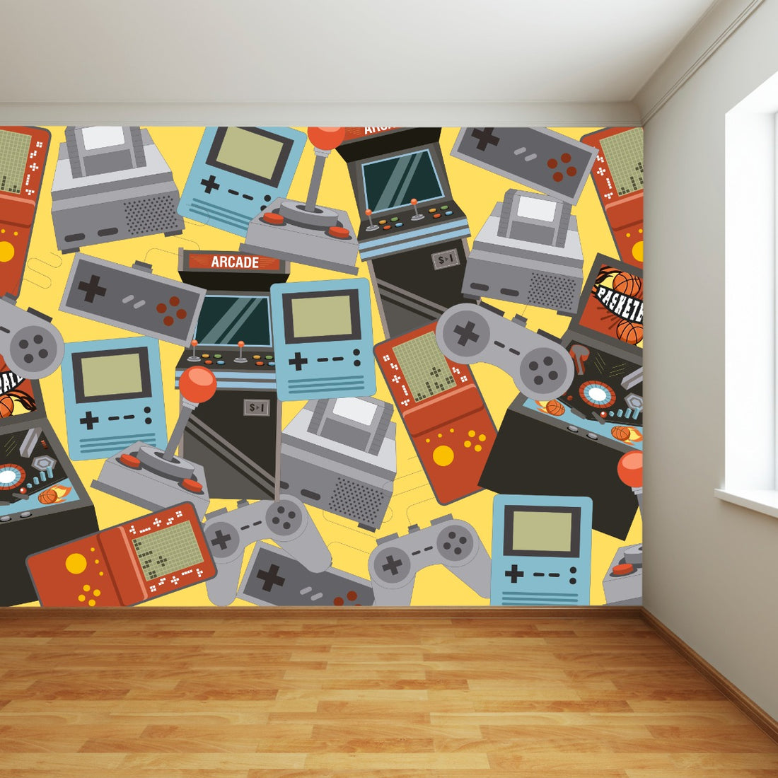 Gaming Wall Mural - Retro Games Consoles Collage Full Wall Mural Art ...