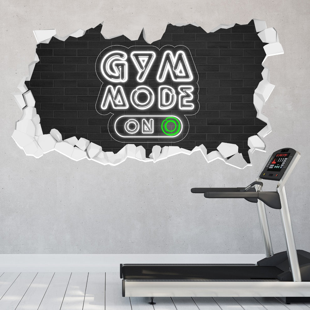 Gym Wall Sticker - Gym Mode On Neon Broken Wall Decal Art – www.themed ...