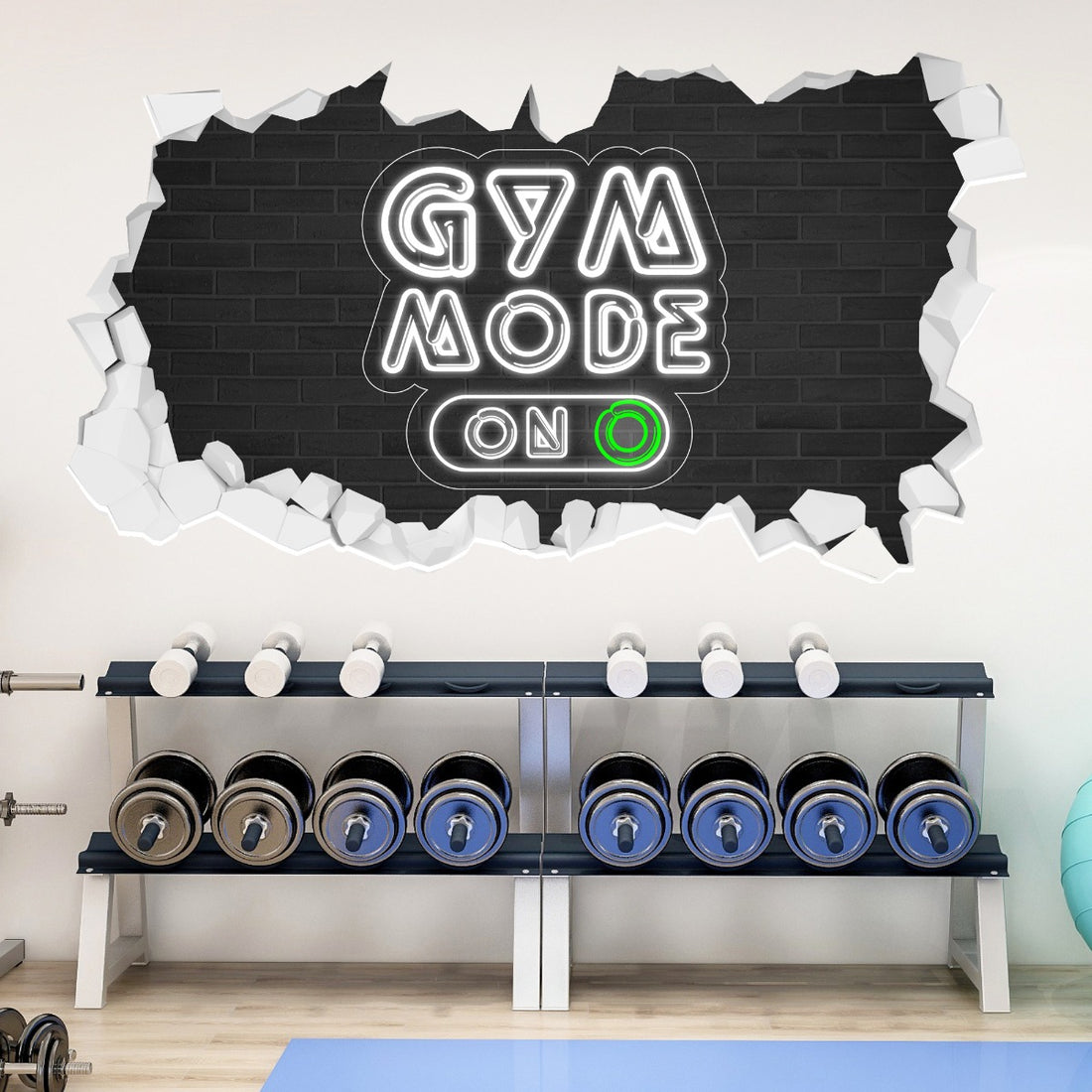 Gym Wall Sticker - Gym Mode On Neon Broken Wall Decal Art – www.themed ...