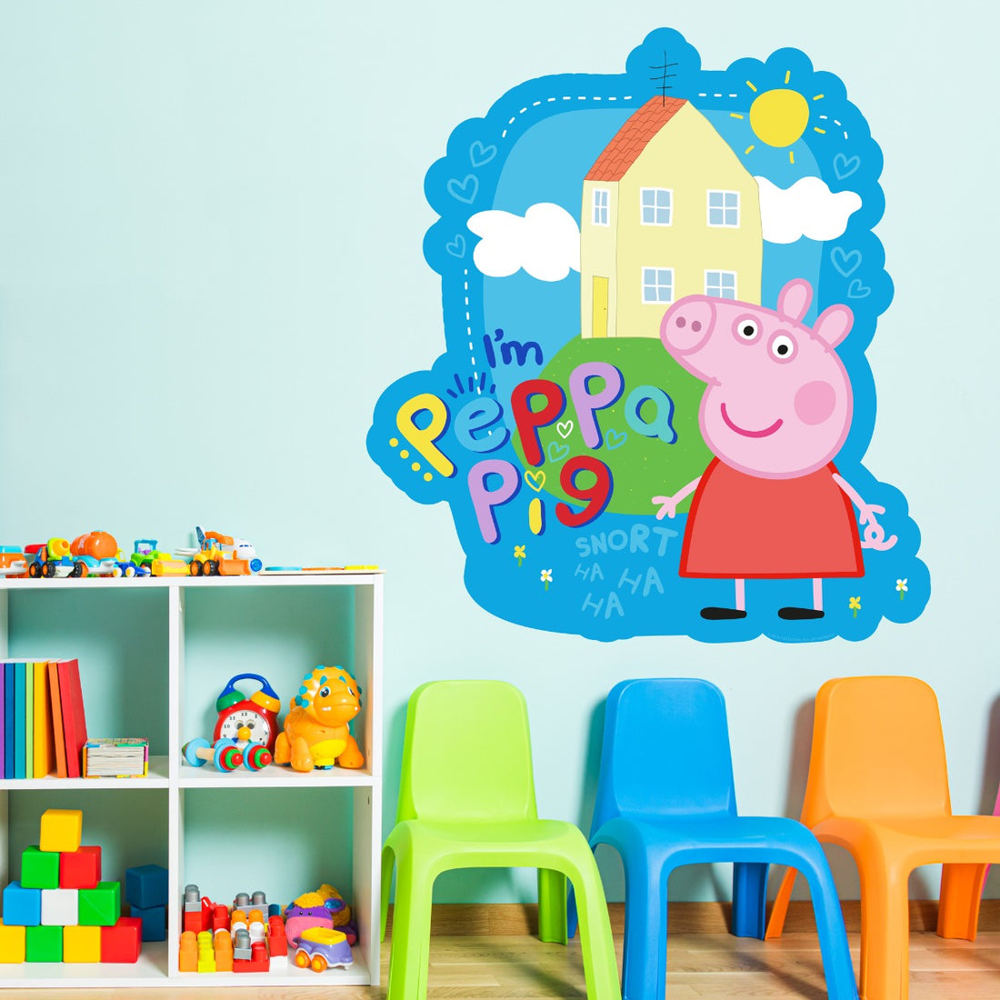 Peppa Pig Wall Sticker - I'm Peppa Pig Blue Background Wall Decal Kids ...