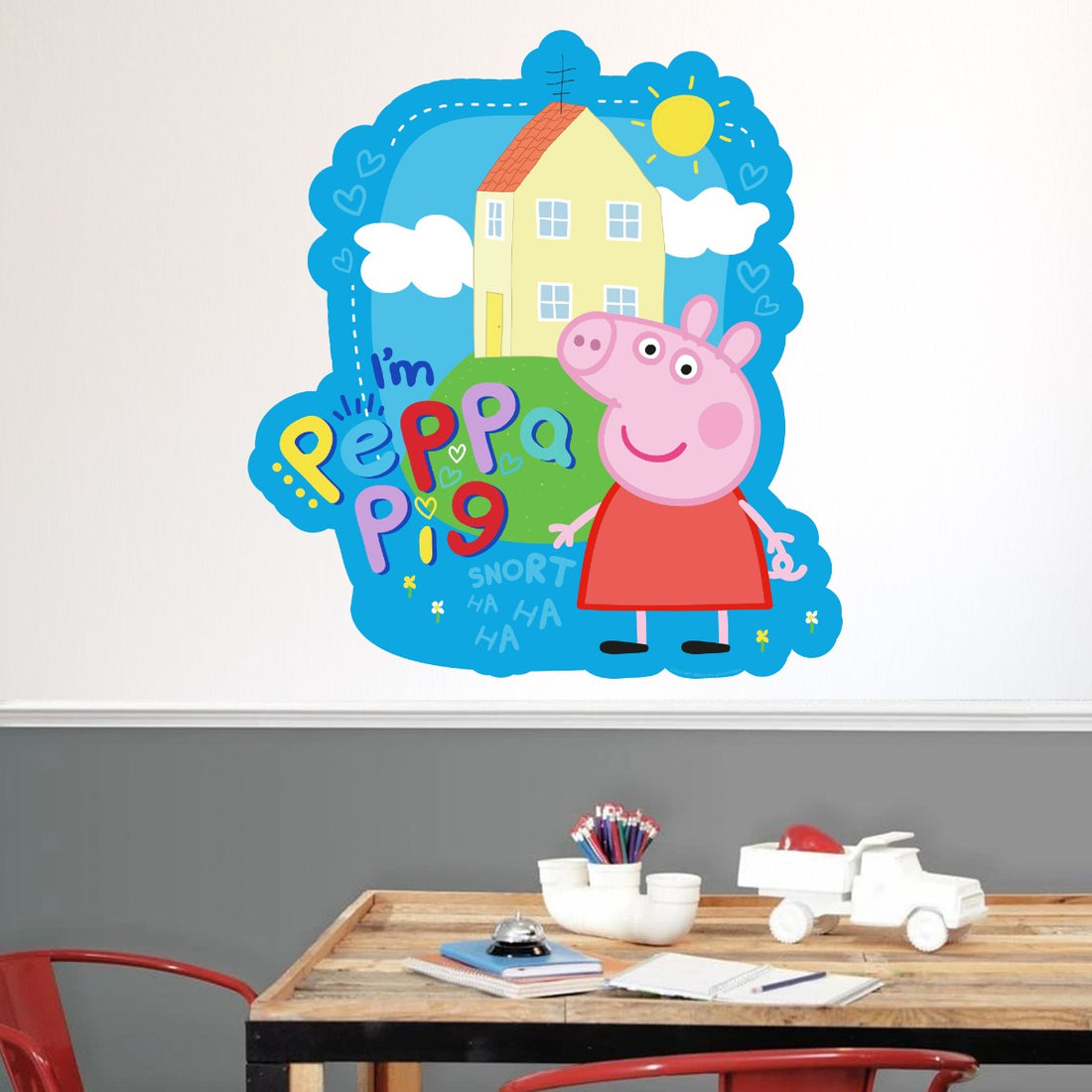 Peppa Pig Wall Sticker - I'm Peppa Pig Blue Background Wall Decal Kids ...