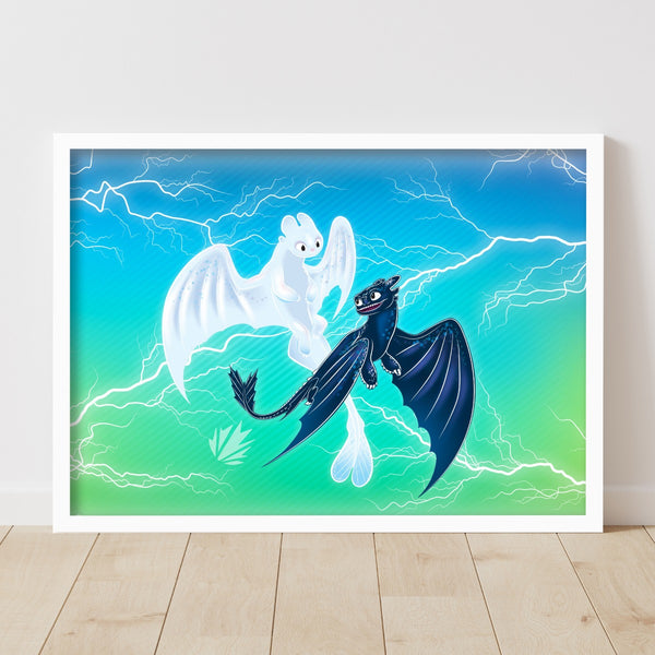 How To Train Your Dragon Print - Light Fury and Night Fury Print – www ...