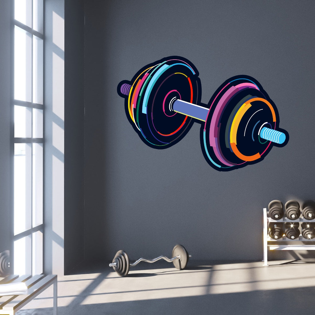 Gym Wall Sticker - Multi Colour Gym Dumbbell Wall Decal Art – www ...