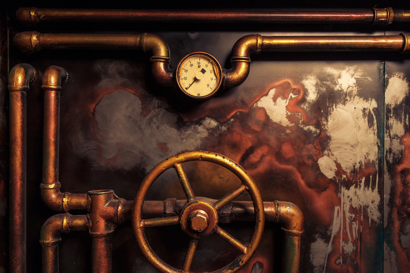Old Steam Pipes & Pressure Gauge Wall Mural – www.themed.co.uk